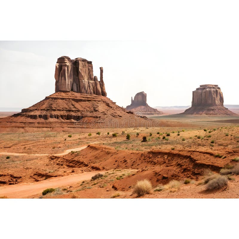 Desert Landscape with Rock Formations Isolated on White Background ...
