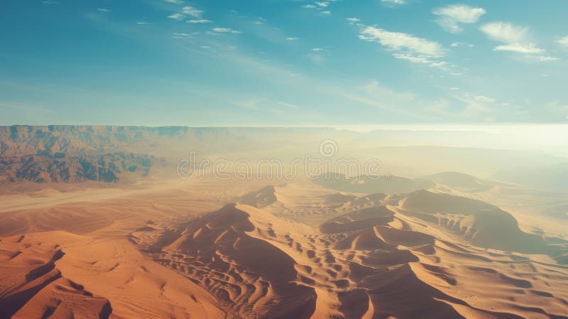 A Desert Landscape with Sand Dunes in the Foreground and Mountains in ...