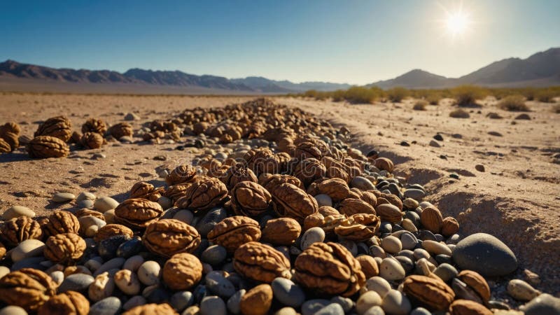 Walnuts Scattered on Desert Sands: a Scenic Autumn Harvest Stock ...