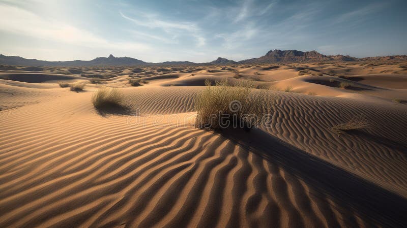 A Desert Landscape with a Small Bush in the Middle of the Desert Stock ...