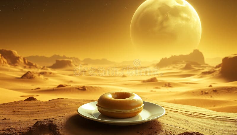 Desert Landscape with Stack of Donuts at Sunset Treat Generative AI ...