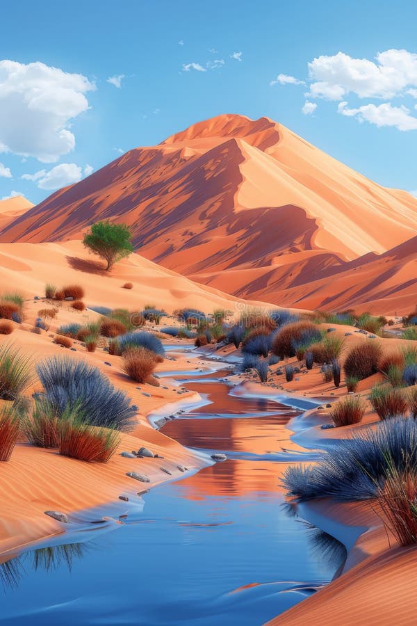 A Desert Landscape with a Stream Running through it, AI Stock Photo ...