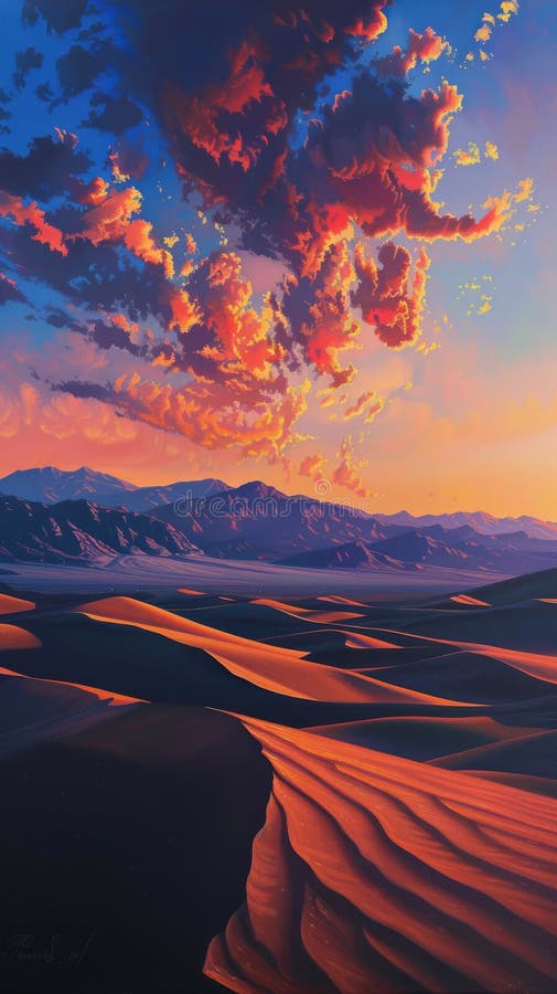 Golden Desert Landscape Dramatic Clouds Sunlit Mountains Stock Photos ...