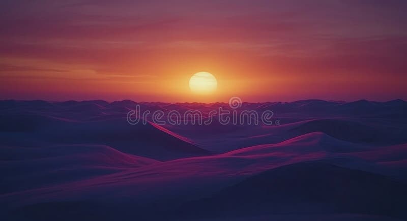The Desert Landscape at Sunset Features Vibrant Sky and Sand Dunes ...