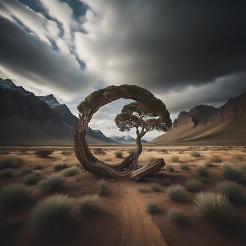 Desert Landscape with a Tree in the Middle. Generative Ai Stock ...