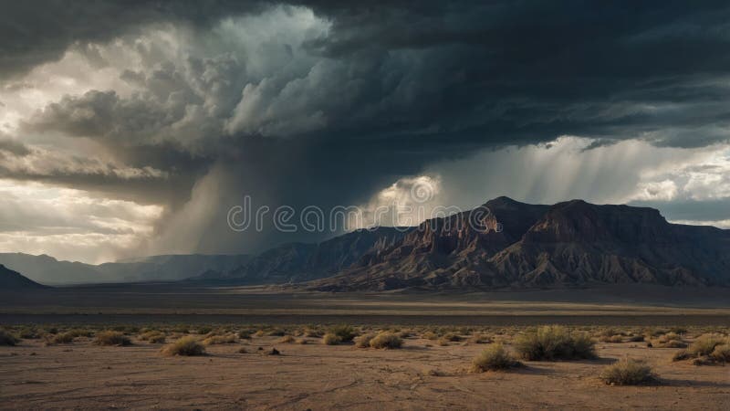 Dramatic Desert Storm Clouds Over Rugged Mountains Stock Illustration ...