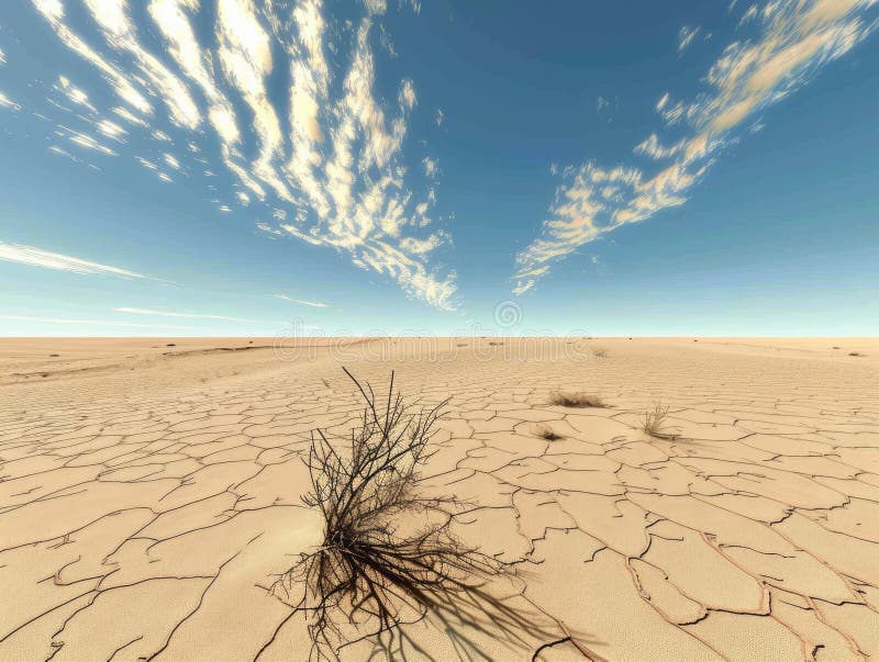 Desert Landscape Under Expansive Cloud Formation with Lone Shrub Stock ...
