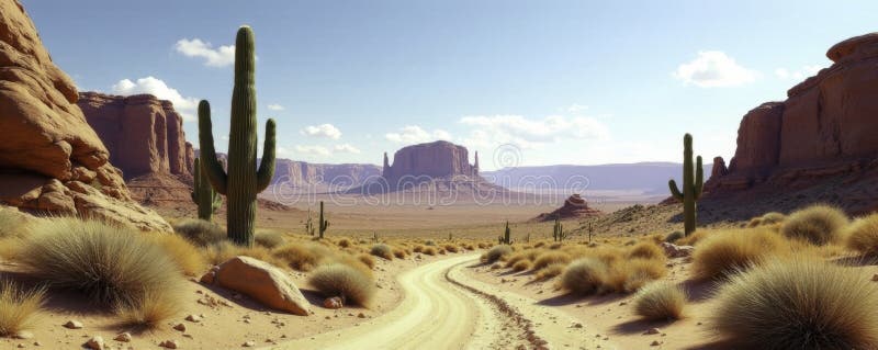 Desert Landscape with Unique Rock Formations and Cacti, Arid, Nature ...