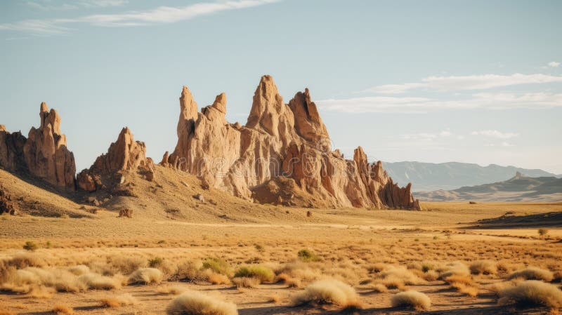 A Desert Landscape with Unique Rock Spires Stock Illustration ...