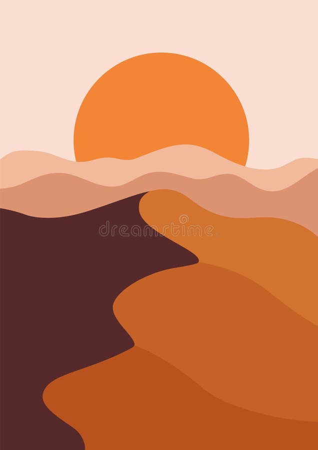 Desert Landscape in a Vertical Format, Warm Beige Colors. Stock Vector ...