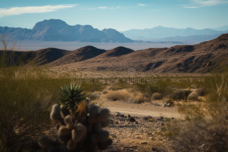Desert Landscape with View of a Distant Mountain Range, Providing ...