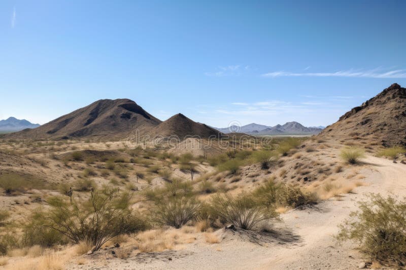 Desert Landscape with View of Distant Mountain Range, Showing the ...