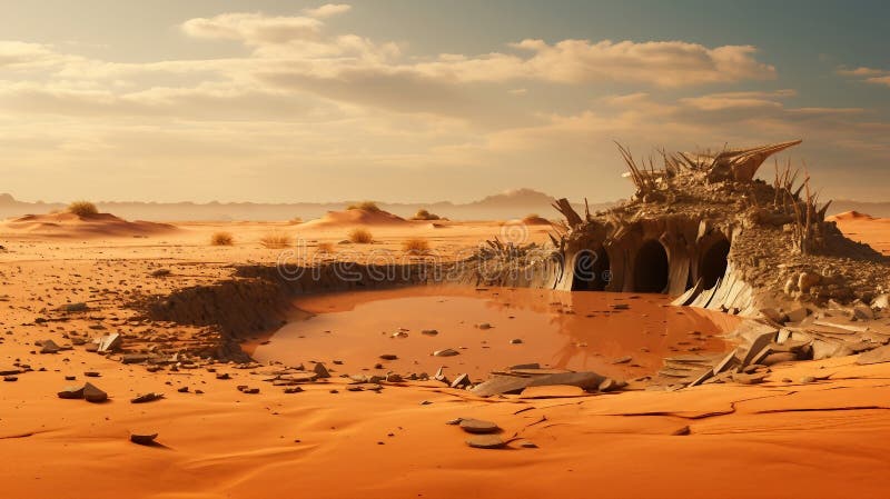 Desert Landscape with Water Hole in the Ground AI Generated Stock ...