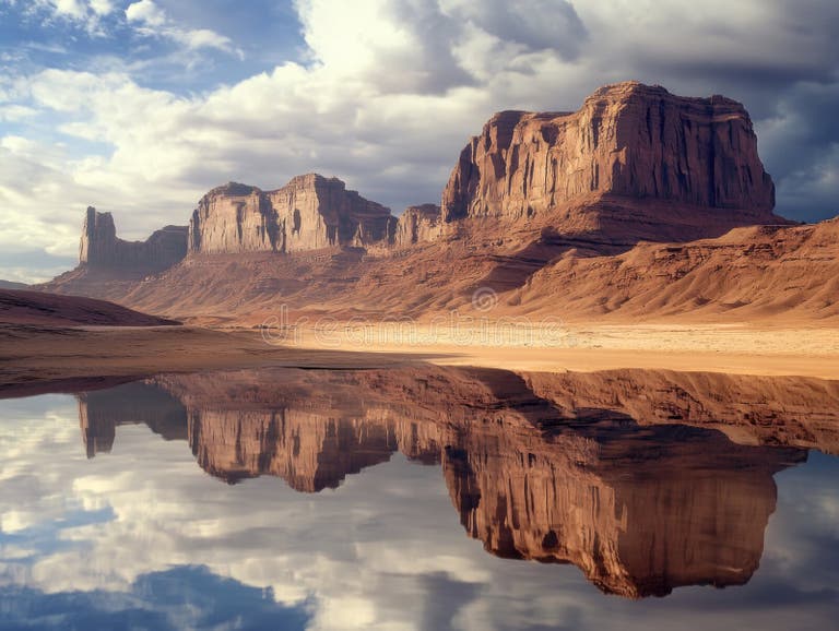 Desert Landscape with Water Reflection Stock Photo - Image of adventure ...