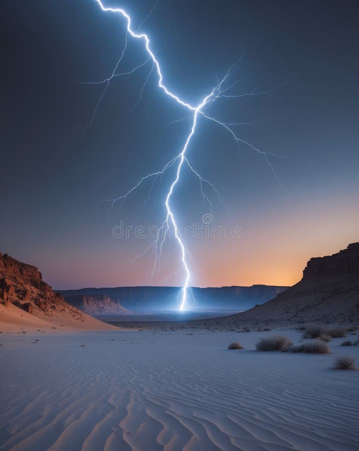 Desert Lightning Lightning Flashing Across a Vast Arid Desert La Stock Photo - Image of ...