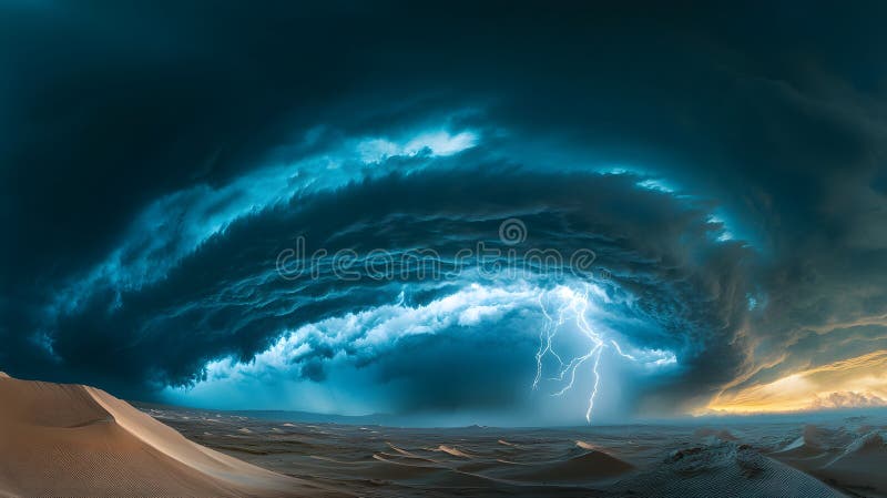Desert Lightning Storm: Dramatic Cloudscape Over Sand Dunes Stock ...