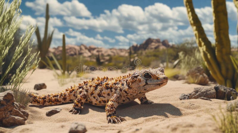 Desert Lizard in Arid Landscape Stock Illustration - Illustration of ...