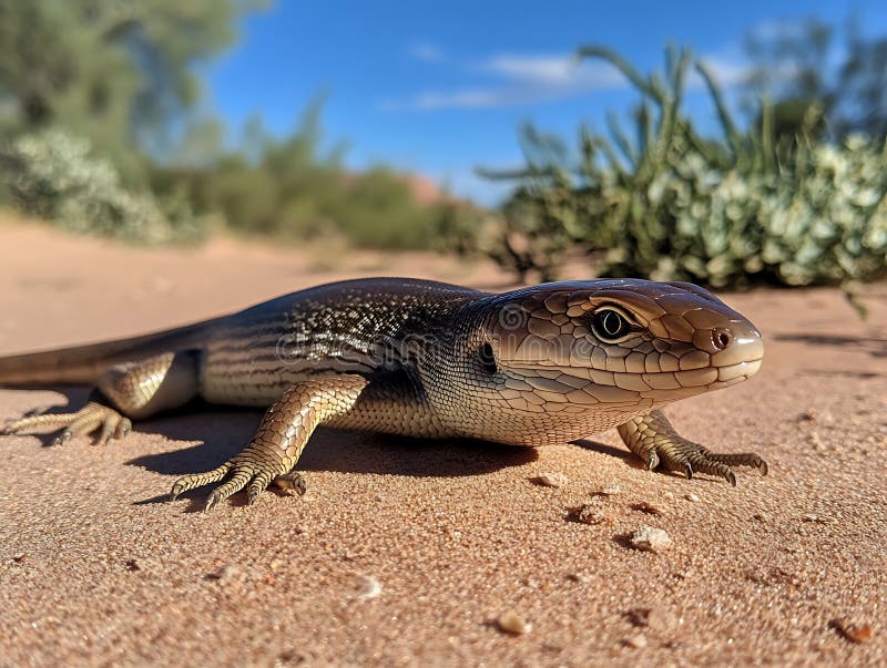 Desert Lizard Resting on Sand Under Clear Blue Sky Stock Illustration ...