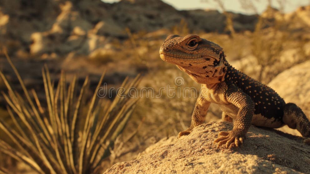 Desert Lizard on Rock at Sunset Stock Illustration - Illustration of ...