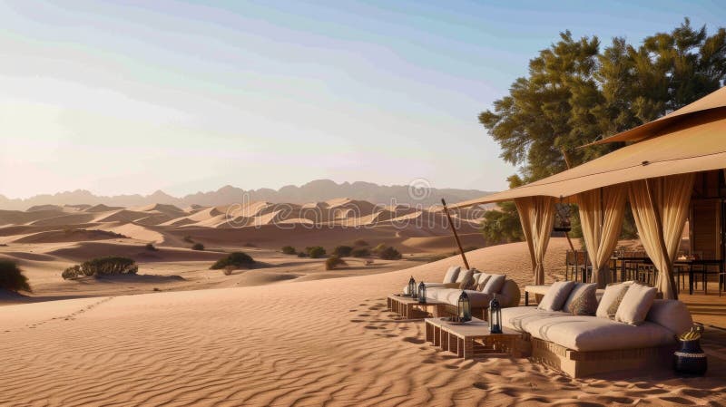 Desert Lounge Area with Couches and Tables Stock Illustration ...