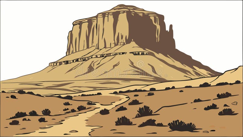 Desert Mesa Landscape View. Arid Scenery and Geological Formations. Vector Design Generative AI ...