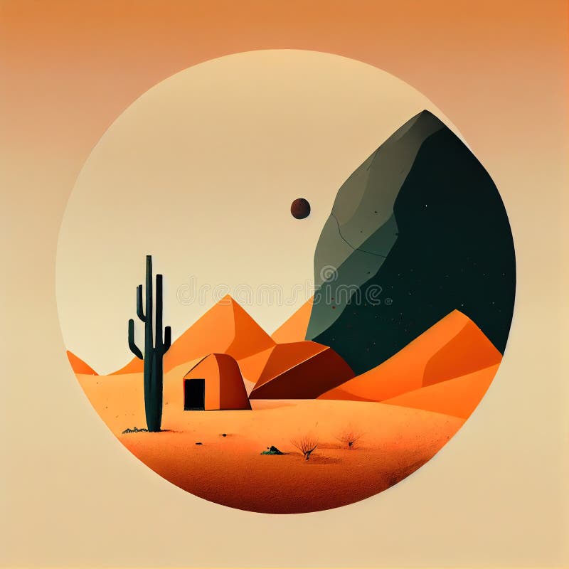 Desert, Minimalistic Circular Modern Geometric Illustration, AI ...