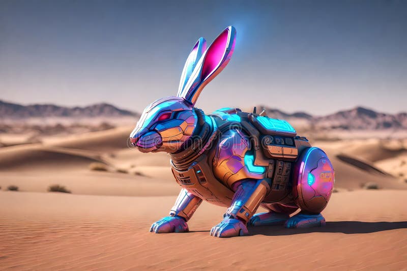 Desert Mirage: Neon Cyber-Tech Easter Bunny in Metallic 3D Rendered ...