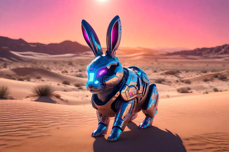 Desert Mirage: Neon Cyber-Tech Easter Bunny in Metallic 3D Rendered ...