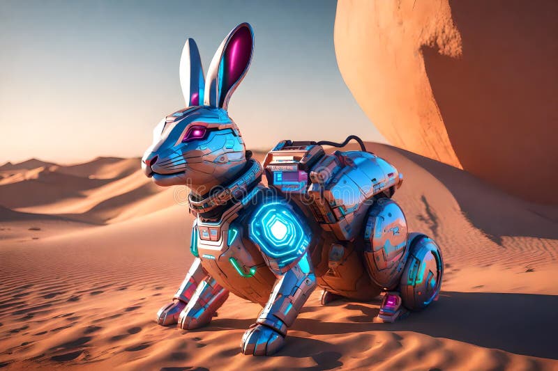 Desert Mirage: Neon Cyber-Tech Easter Bunny in Metallic 3D Rendered ...