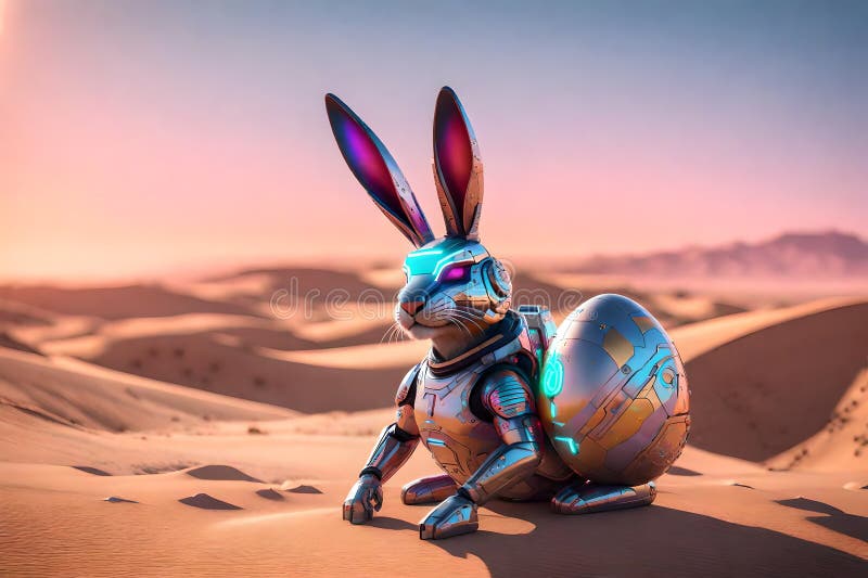 Desert Mirage: Neon Cyber-Tech Easter Bunny in Metallic 3D Rendered ...