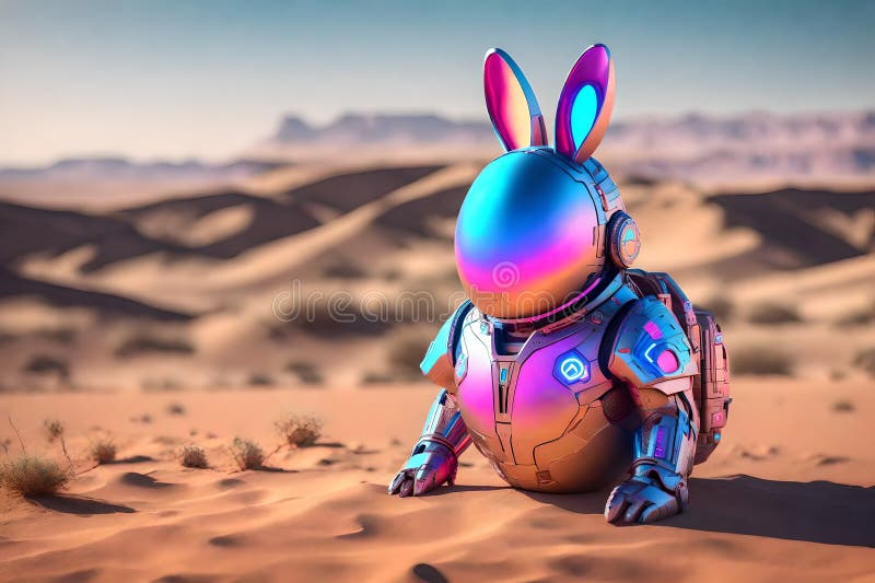 Desert Mirage: Neon Cyber-Tech Easter Bunny in Metallic 3D Rendered ...