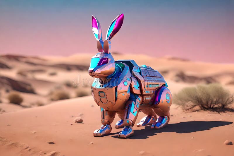 Desert Mirage: Neon Cyber-Tech Easter Bunny in Metallic 3D Rendered ...