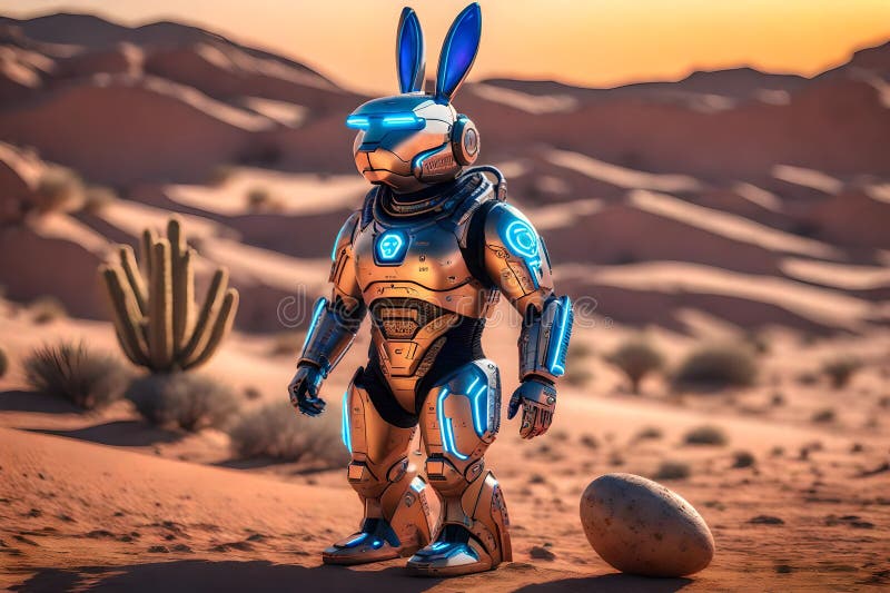 Desert Mirage: Neon Cyber-Tech Easter Bunny in Metallic 3D Rendered ...