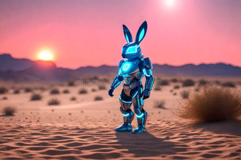 Desert Mirage: Neon Cyber-Tech Easter Bunny in Metallic 3D Rendered ...