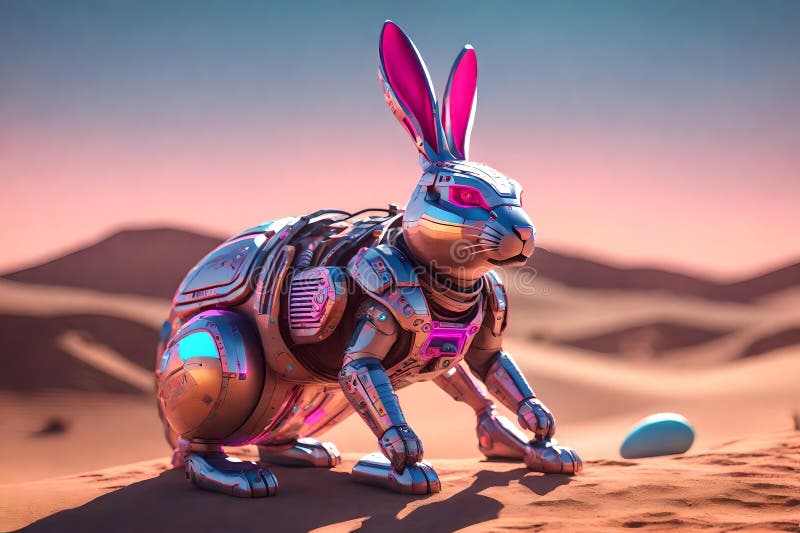 Desert Mirage: Neon Cyber-Tech Easter Bunny in Metallic 3D Rendered ...
