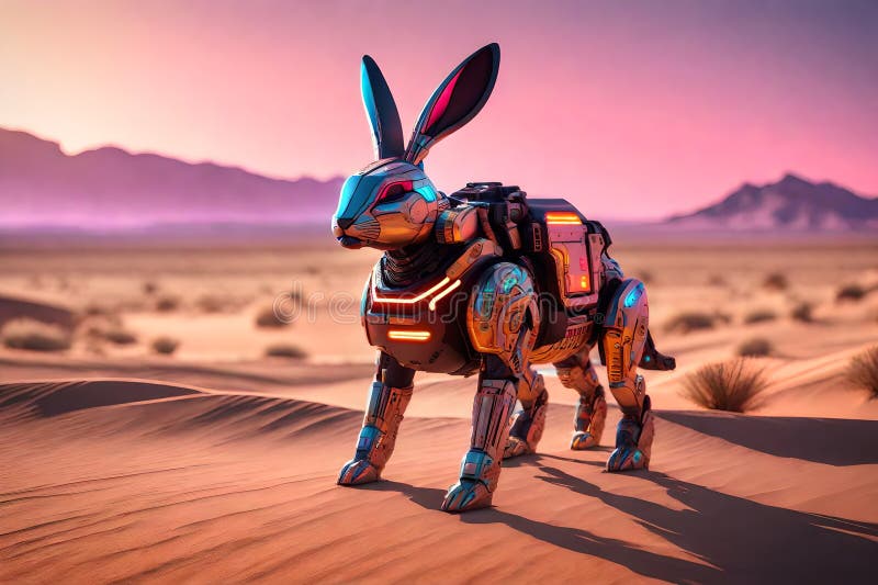 Desert Mirage: Neon Cyber-Tech Easter Bunny in Metallic 3D Rendered ...