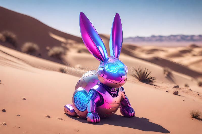 Desert Mirage: Neon Cyber-Tech Easter Bunny in Metallic 3D Rendered ...