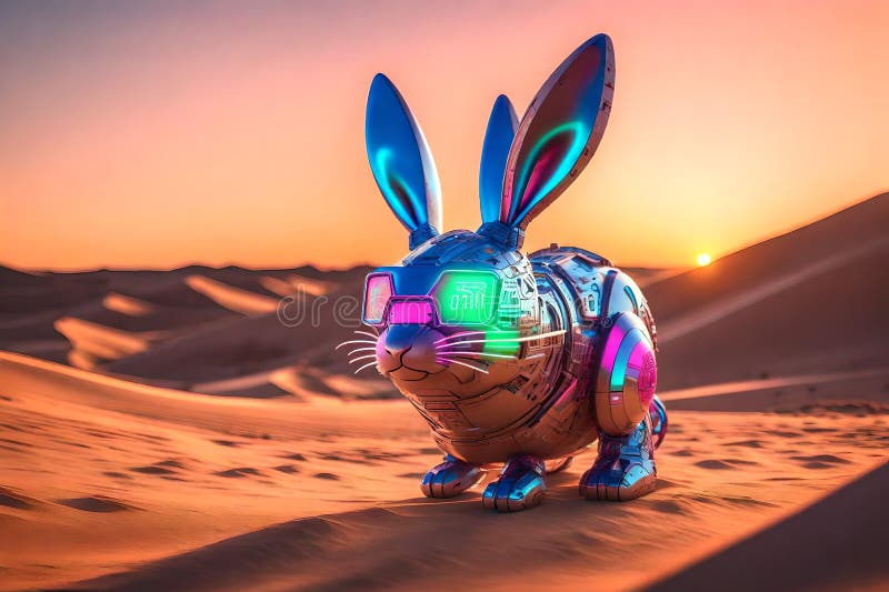 Desert Mirage: Neon Cyber-Tech Easter Bunny in Metallic 3D Rendered ...