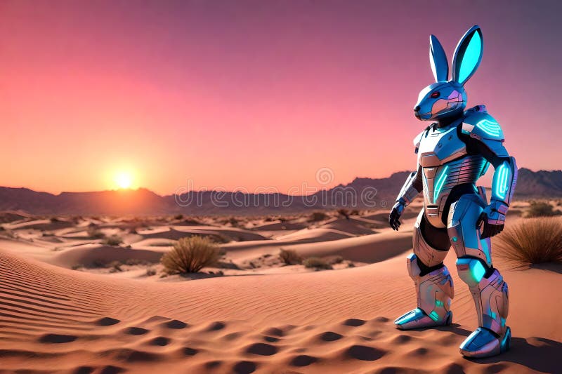 Desert Mirage: Neon Cyber-Tech Easter Bunny in Metallic 3D Rendered ...