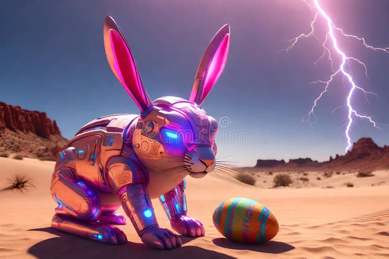 Desert Mirage: Neon Cyber-Tech Easter Bunny in Metallic 3D Rendered ...
