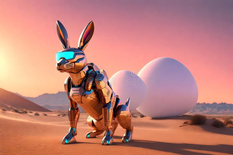 Desert Mirage: Neon Cyber-Tech Easter Bunny in Metallic 3D Rendered ...
