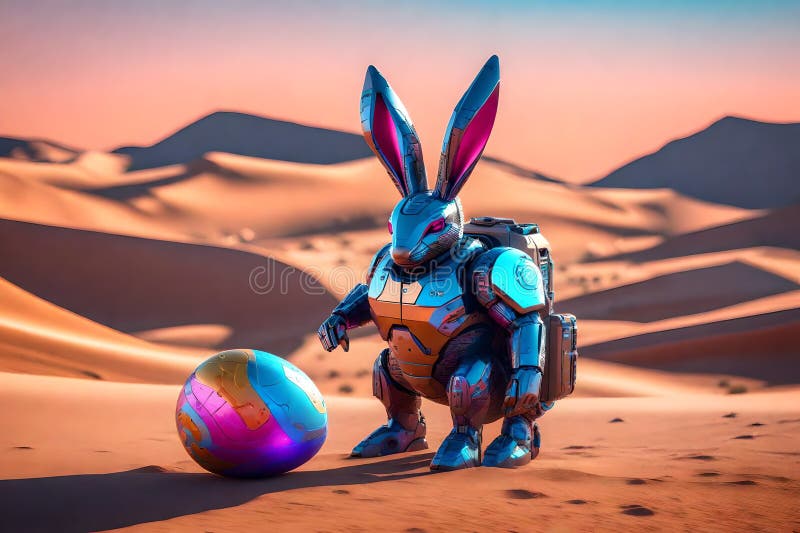 Desert Mirage: Neon Cyber-Tech Easter Bunny in Metallic 3D Rendered ...