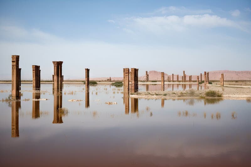 Desert Mirage, with Towering Columns of Water in the Distance Stock ...