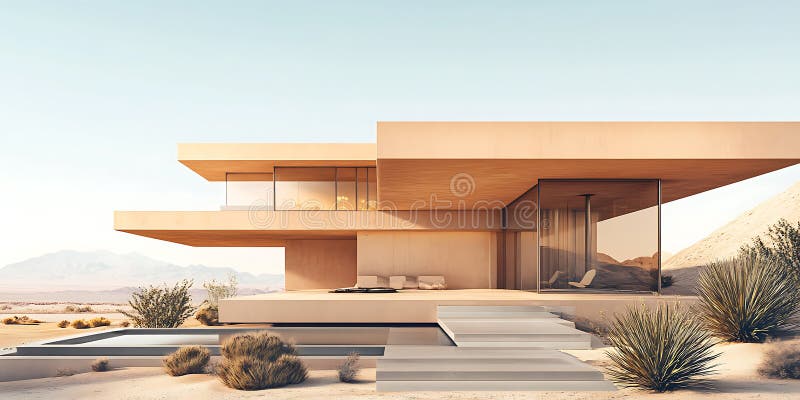 Desert Modern House Architecture Minimalist Design Exterior Stock ...