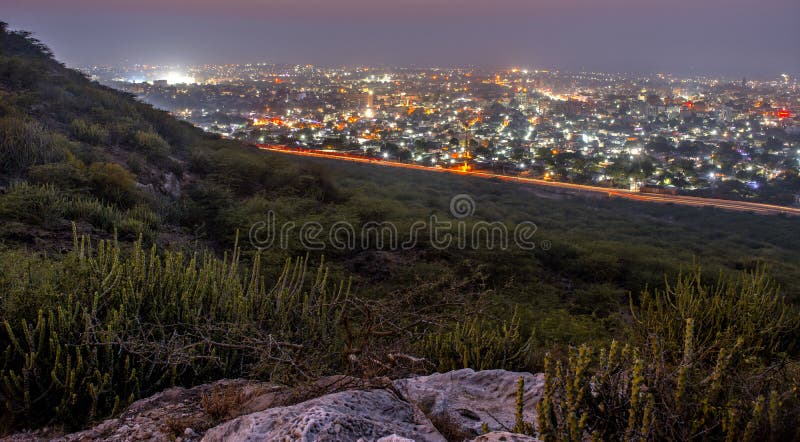 Desert at Night with City Lights Stock Photo - Image of destination ...