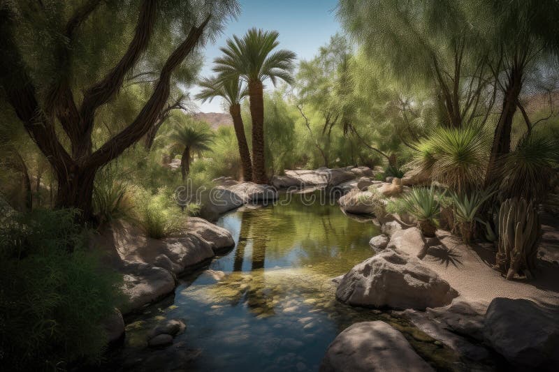 Desert Oasis with Clear Blue Sky and Warm Sun, Ideal for a Picnic or ...