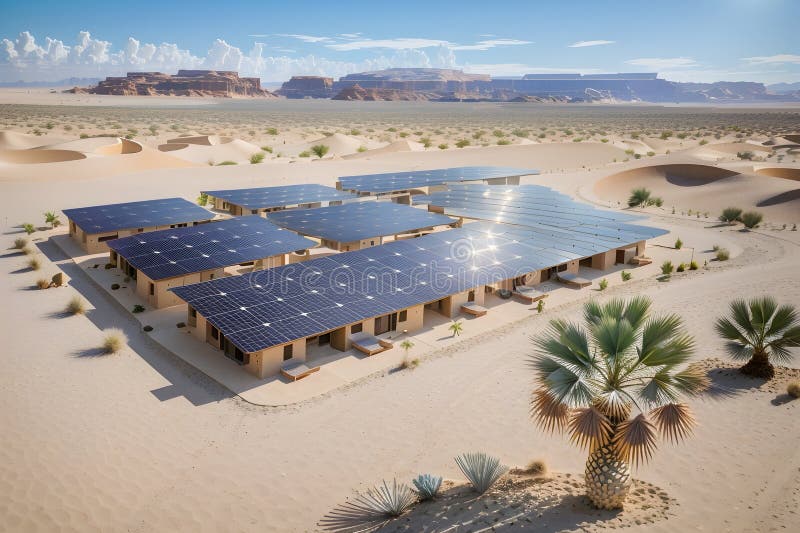 A Desert Oasis with a Lone Solar Panel Providing Life-giving Energy ...