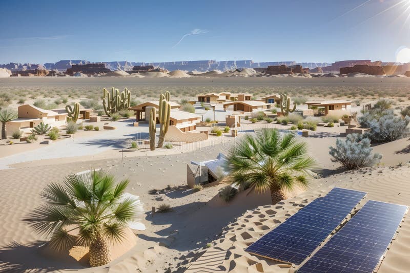 A Desert Oasis with a Lone Solar Panel Providing Life-giving Energy ...