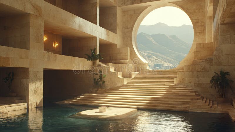 Desert Oasis Modern Architecture with Pool, Circular Mountain View ...
