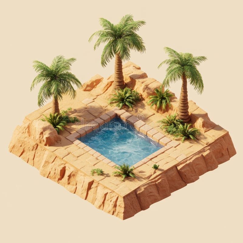 Desert Oasis Pool Scene stock illustration. Illustration of geometric ...